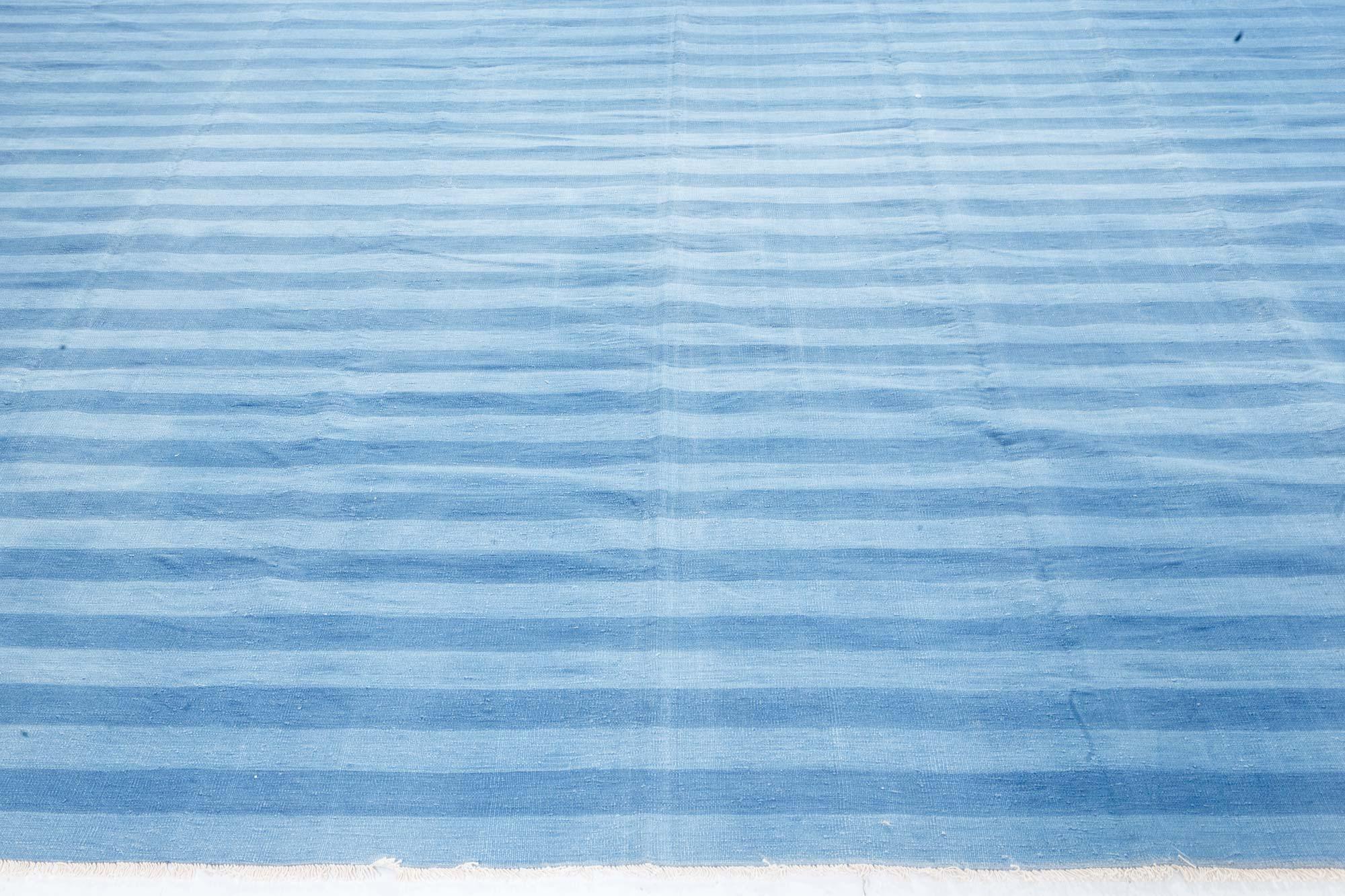 Doris Leslie Blau Midcentury Indian Dhurrie Striped Blue Cotton Rug For ...