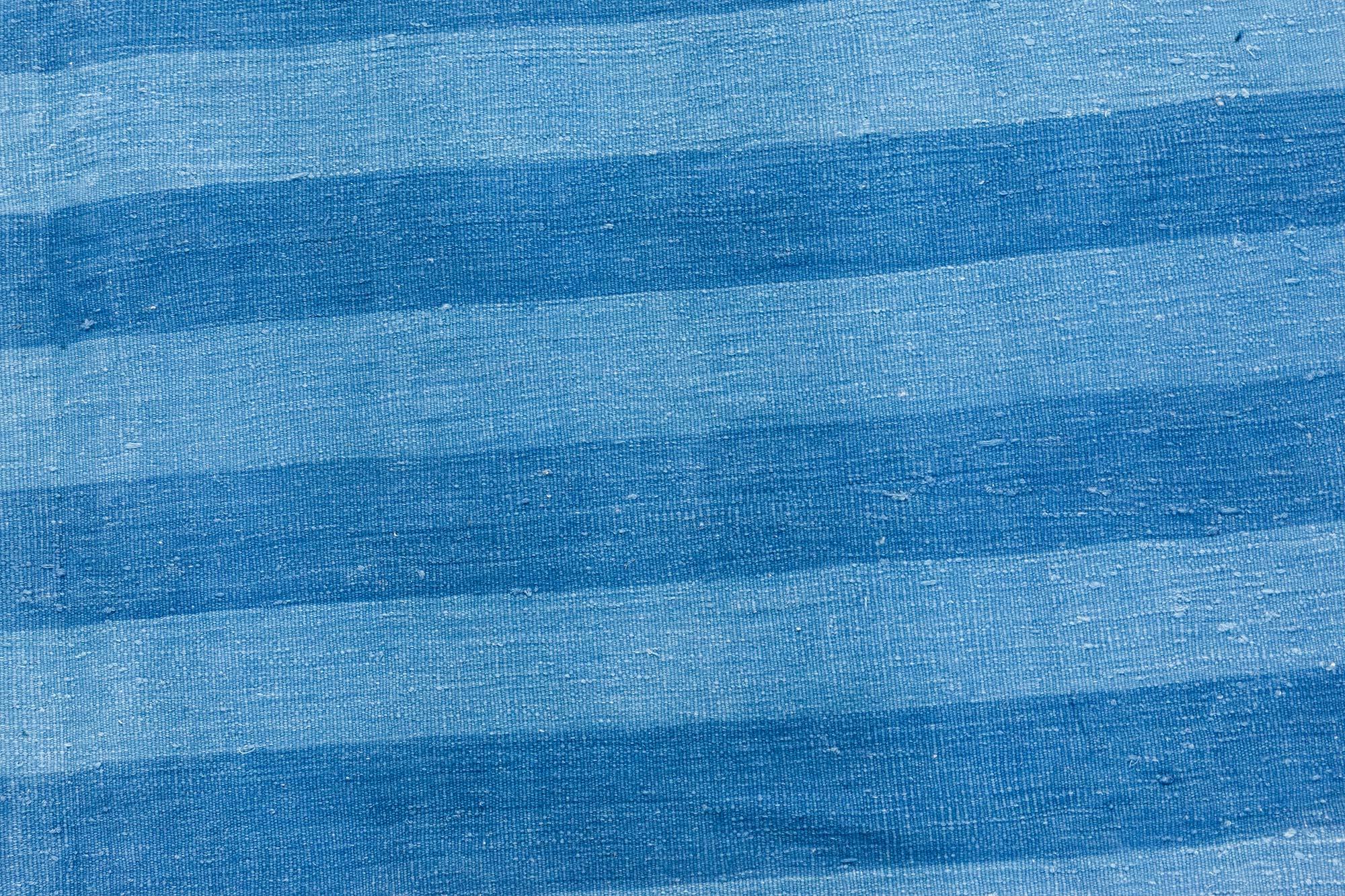 Doris Leslie Blau Midcentury Indian Dhurrie Striped Blue Cotton Rug For ...