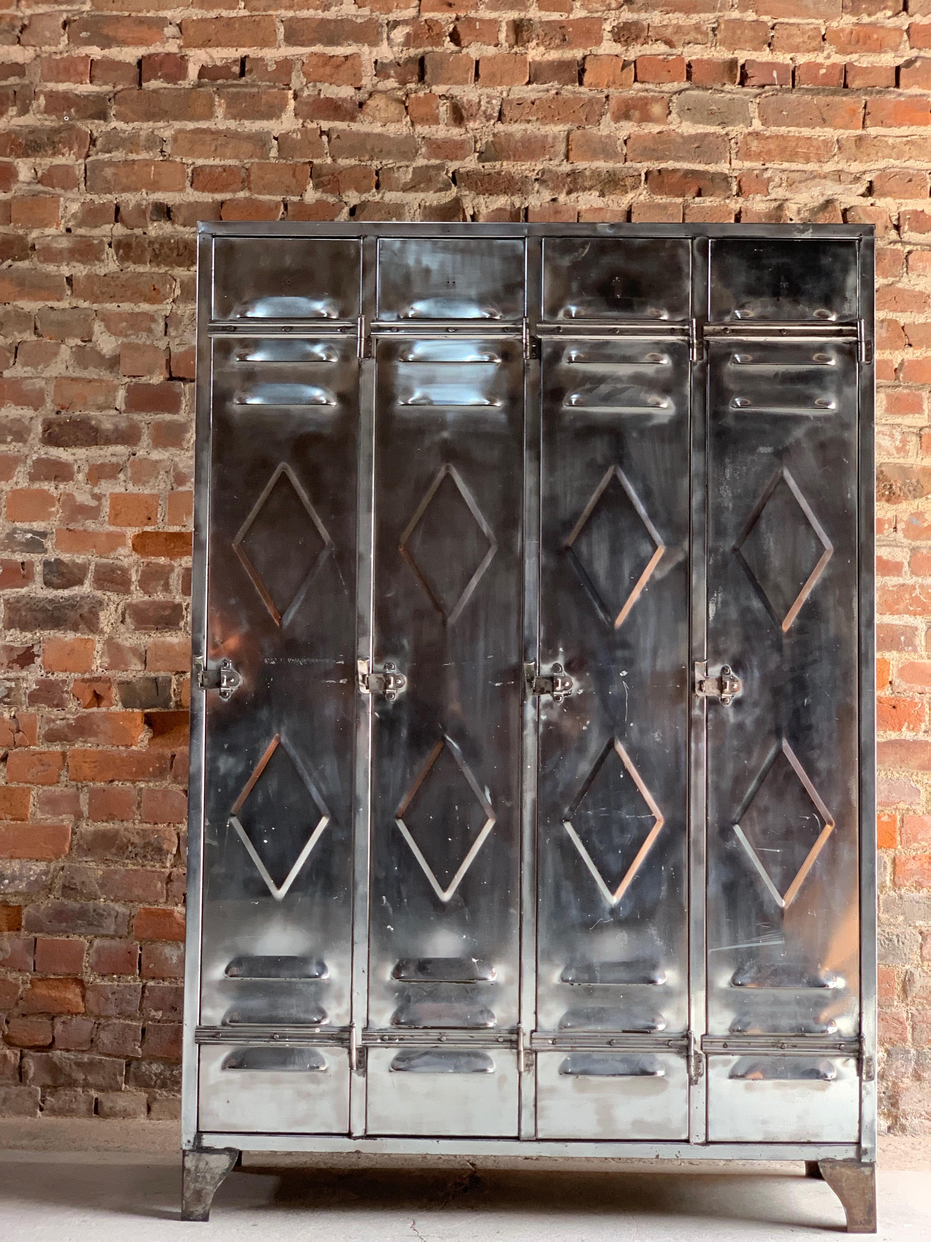 Midcentury Industrial Polished Steel School Lockers Cabinets, circa ...