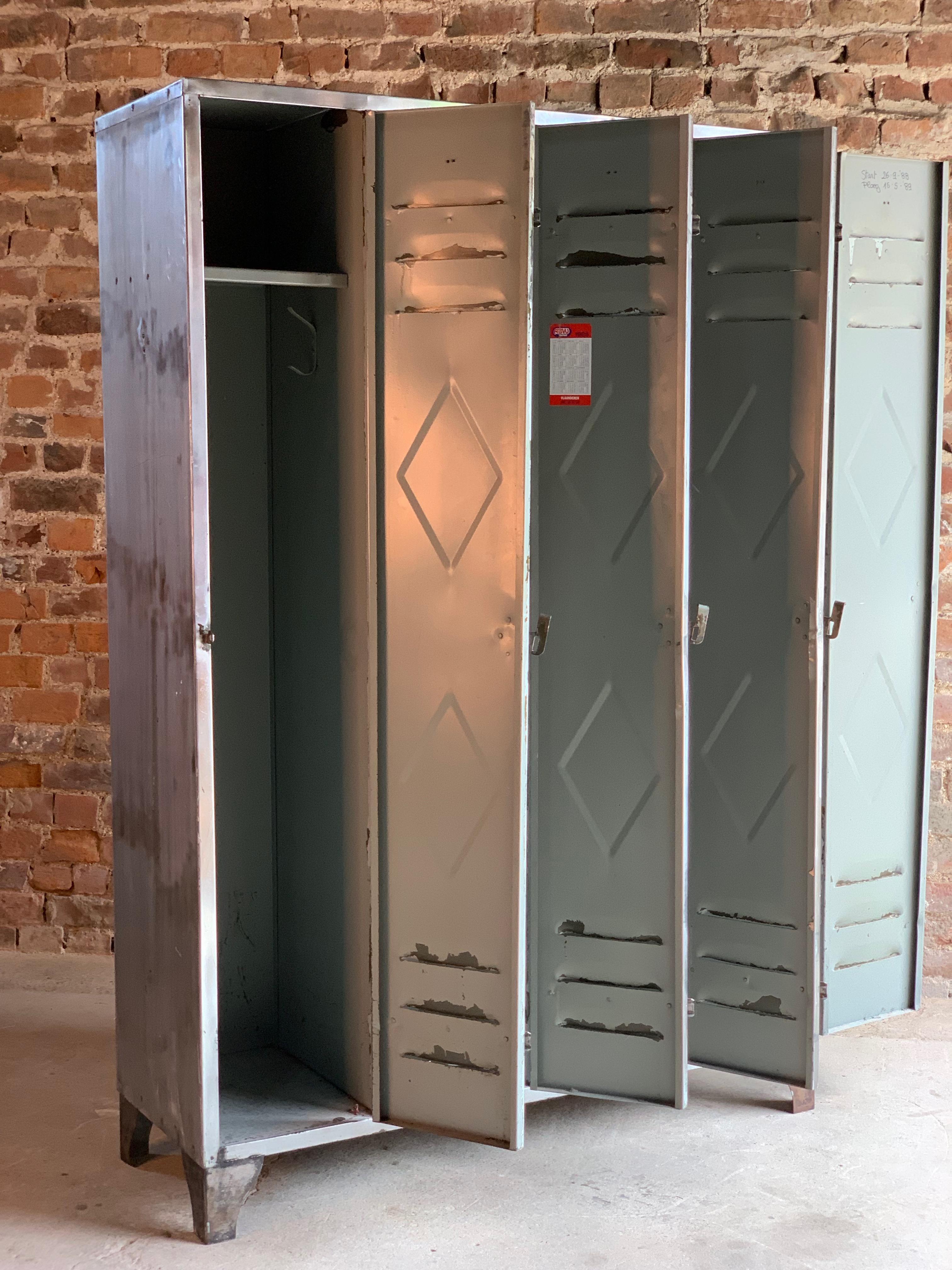 Midcentury Industrial Polished Steel School Lockers Cabinets, circa ...