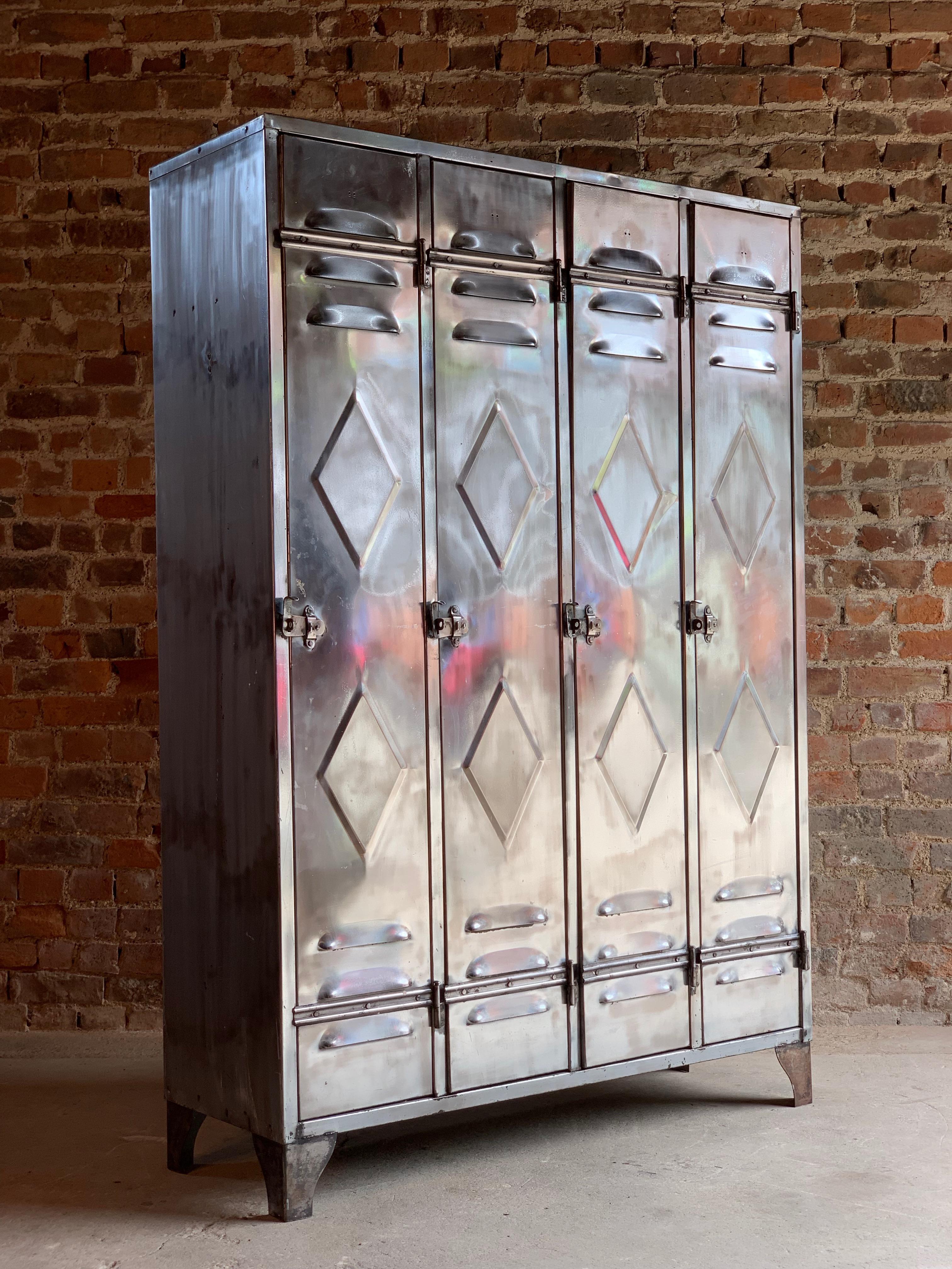 Midcentury Industrial Polished Steel School Lockers Cabinets, circa ...