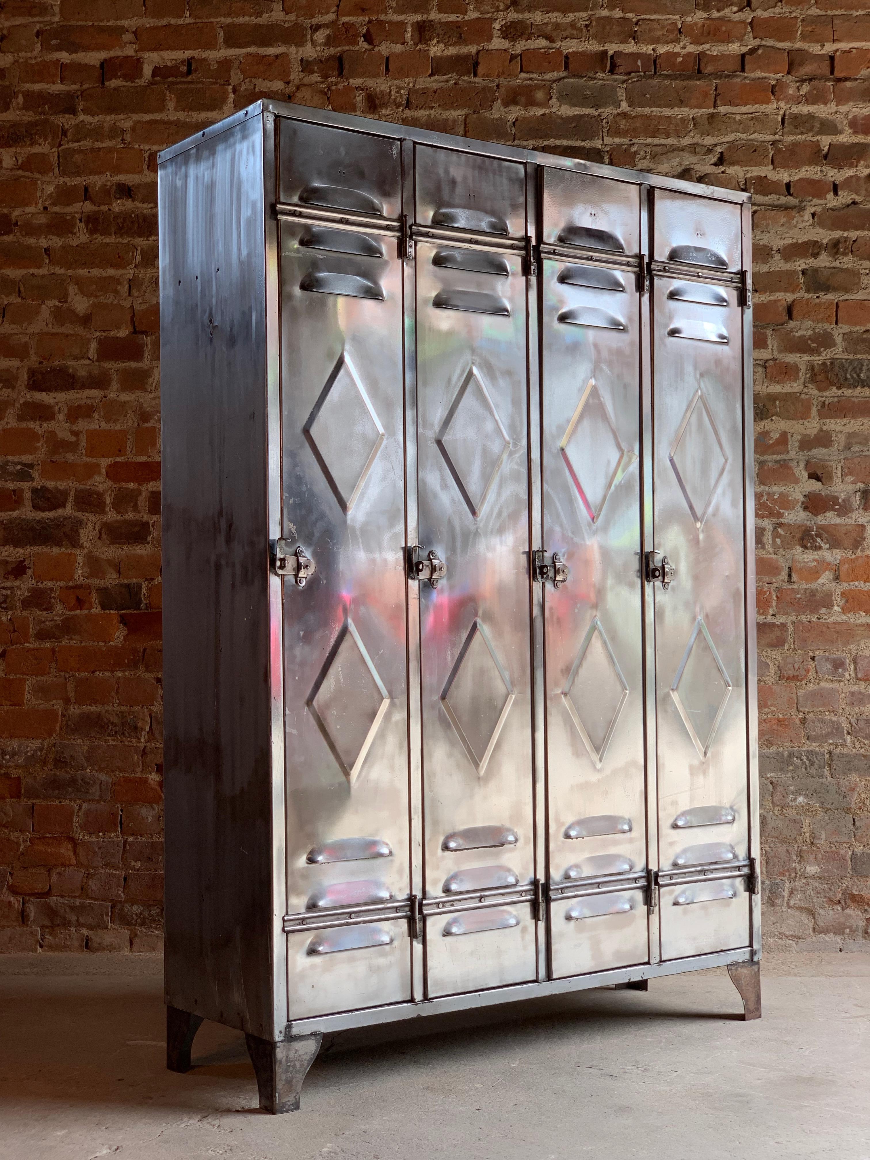 Midcentury Industrial Polished Steel School Lockers Cabinets, circa ...