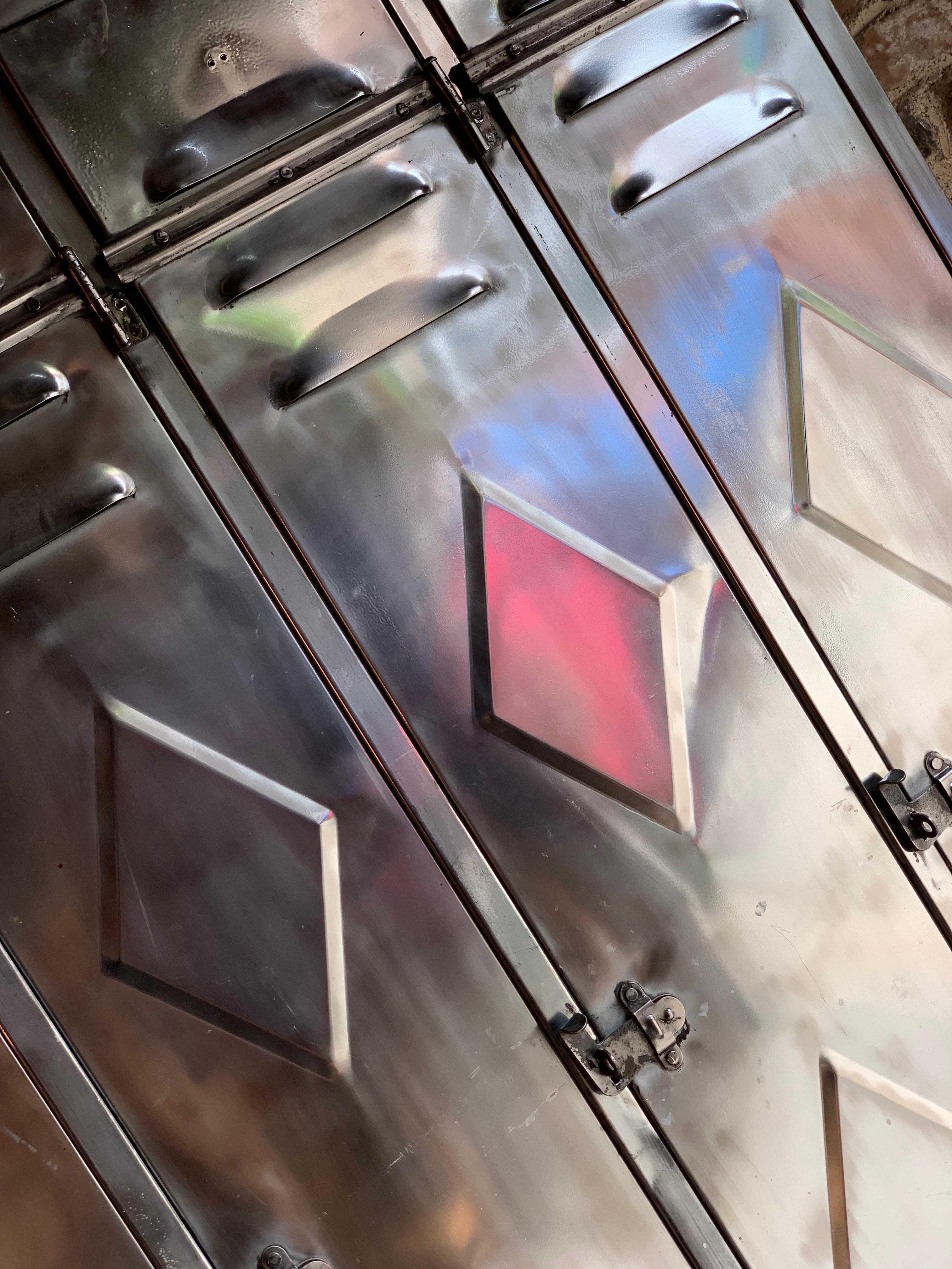 Midcentury Industrial Polished Steel School Lockers Cabinets, circa ...