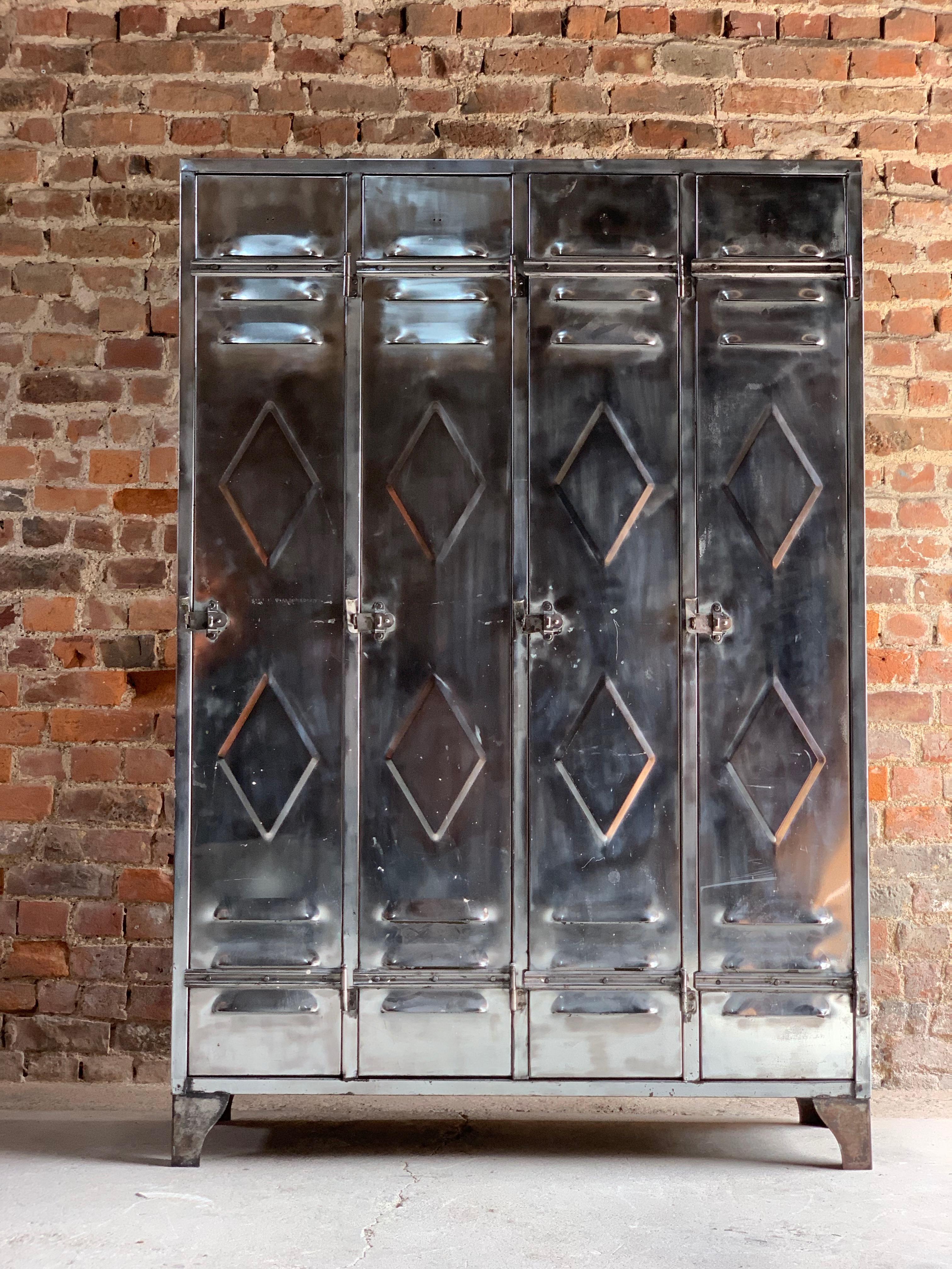 Midcentury Industrial Polished Steel School Lockers Cabinets, circa ...