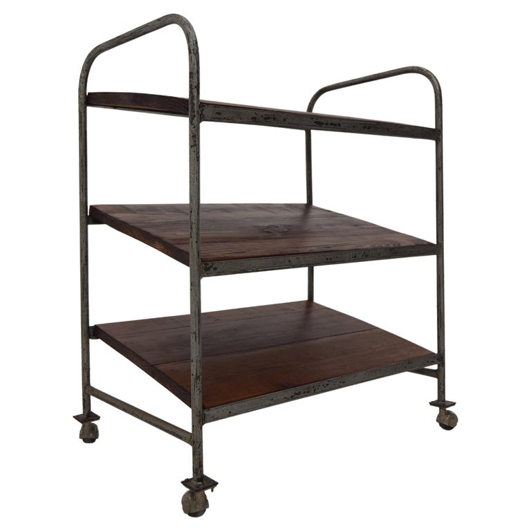Midcentury Industrial Shelves, Trolley For Sale at 1stDibs