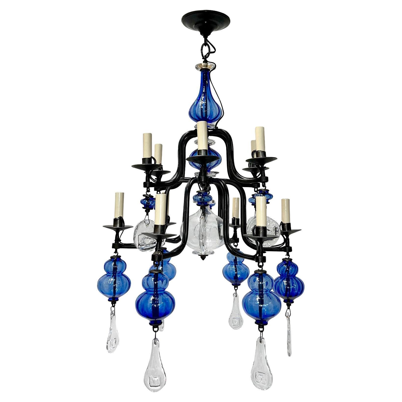 Midcentury /Modern Cobalt Blue Chandelier For Sale at 1stDibs