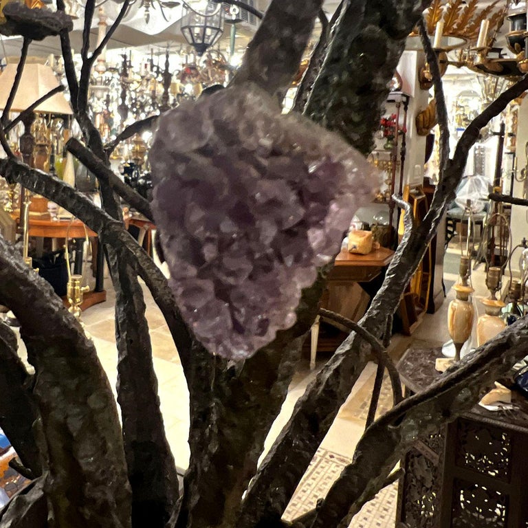 Midcentury Iron Sculpture with Amethyst Stone For Sale at 1stDibs