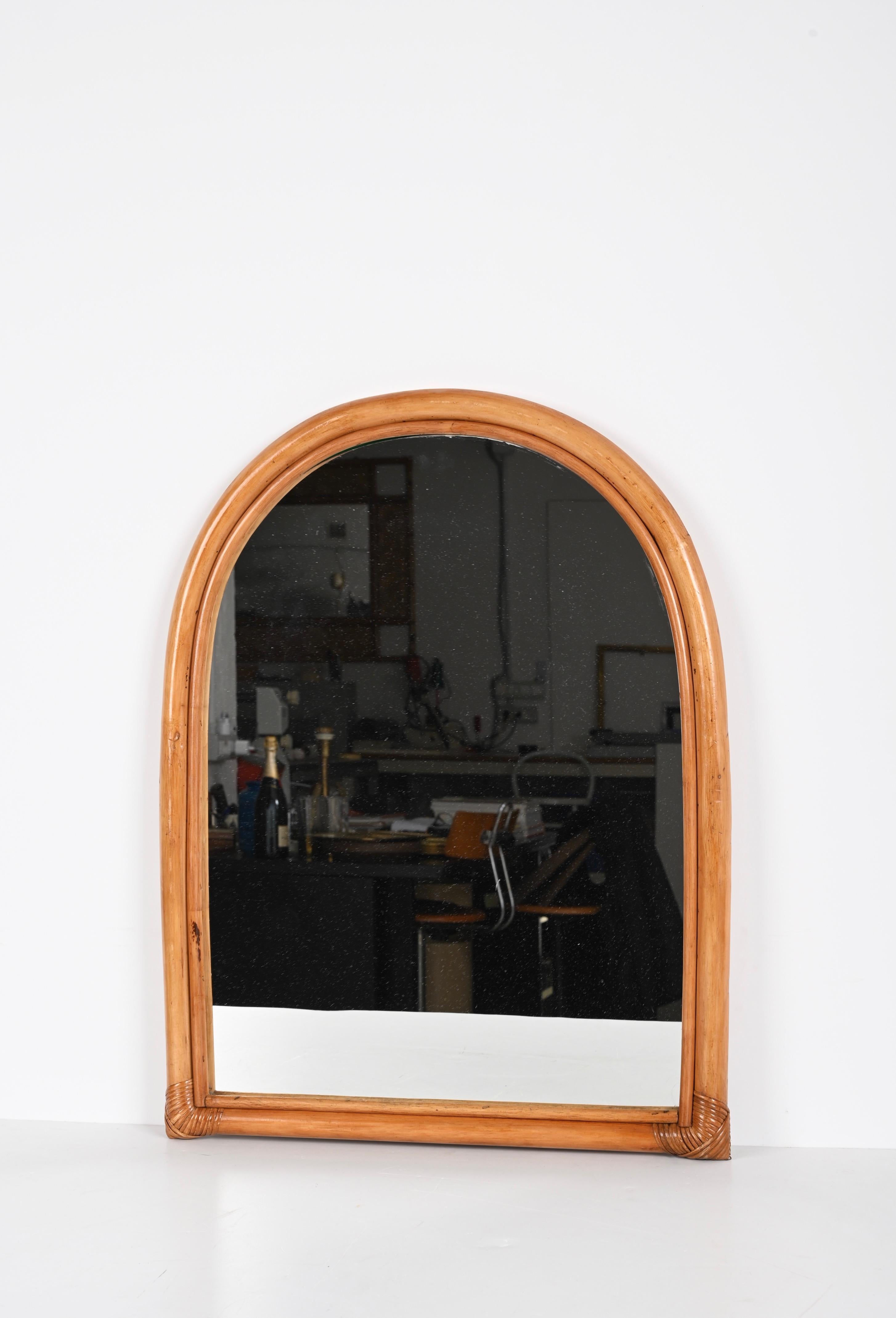 Midcentury Italian Arch-Shaped Mirror with Double Bamboo Wicker Frame ...