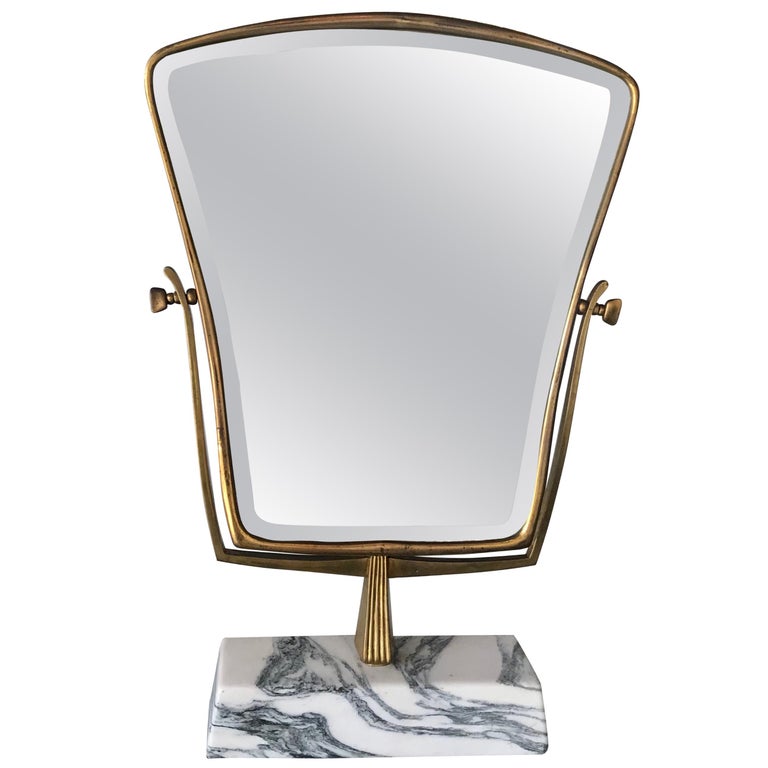 Midcentury Italian Brass and Marble Table Mirror For Sale at 1stDibs