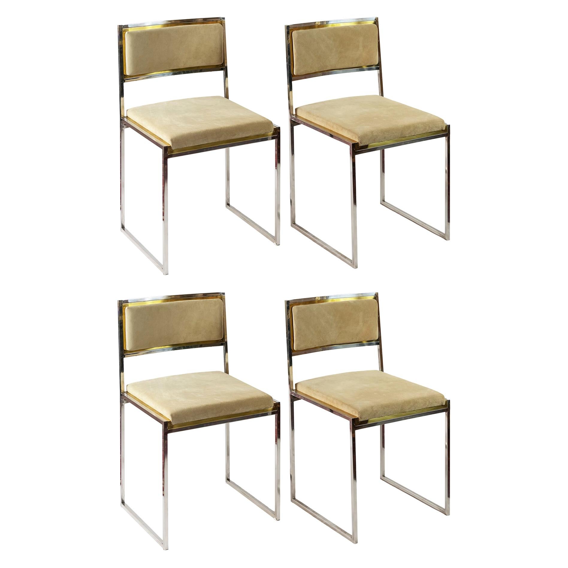 Midcentury Italian Brass and Suede Chairs by Willy Rizzo at 1stDibs