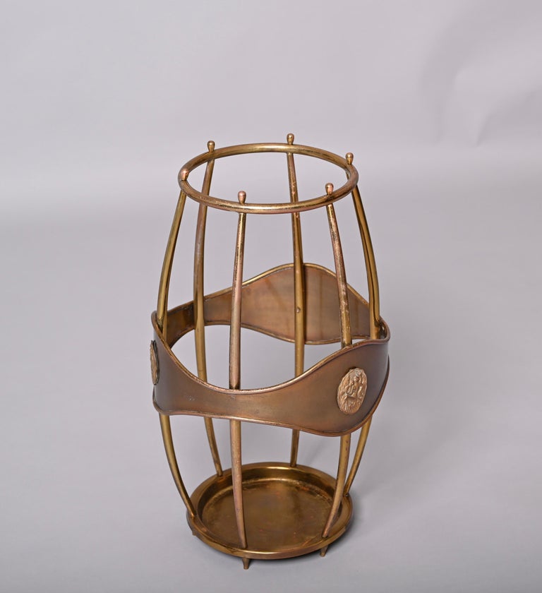 Midcentury Italian Brass Barrell-Shaped Umbrella Stand and Cane Holder ...