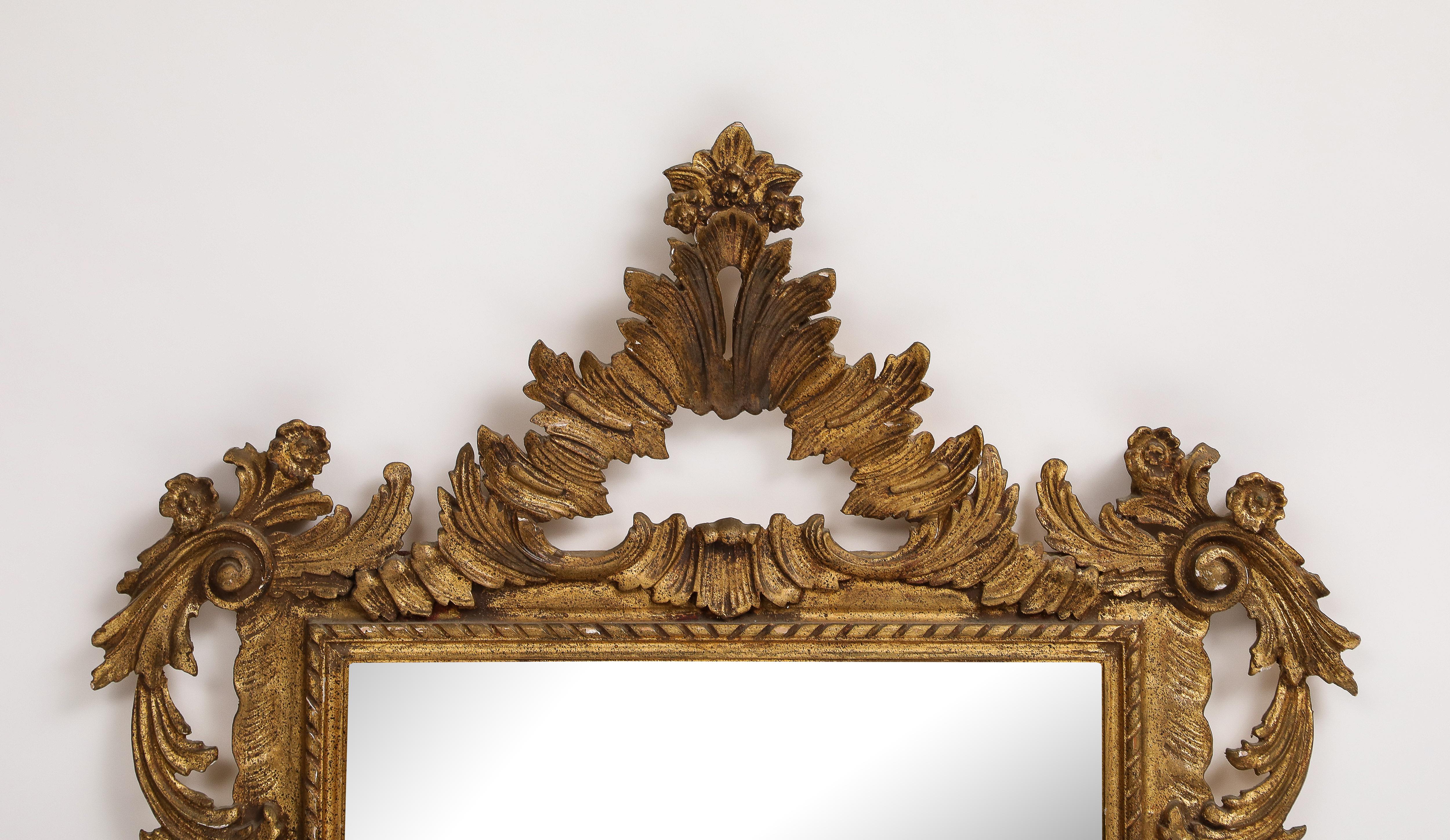 Midcentury Italian Carved Rococo Style Giltwood Mirror For Sale at 1stDibs