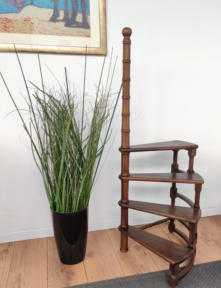 Midcentury Italian Carved Walnut Wood Spiral 4-Step Library Ladder at ...