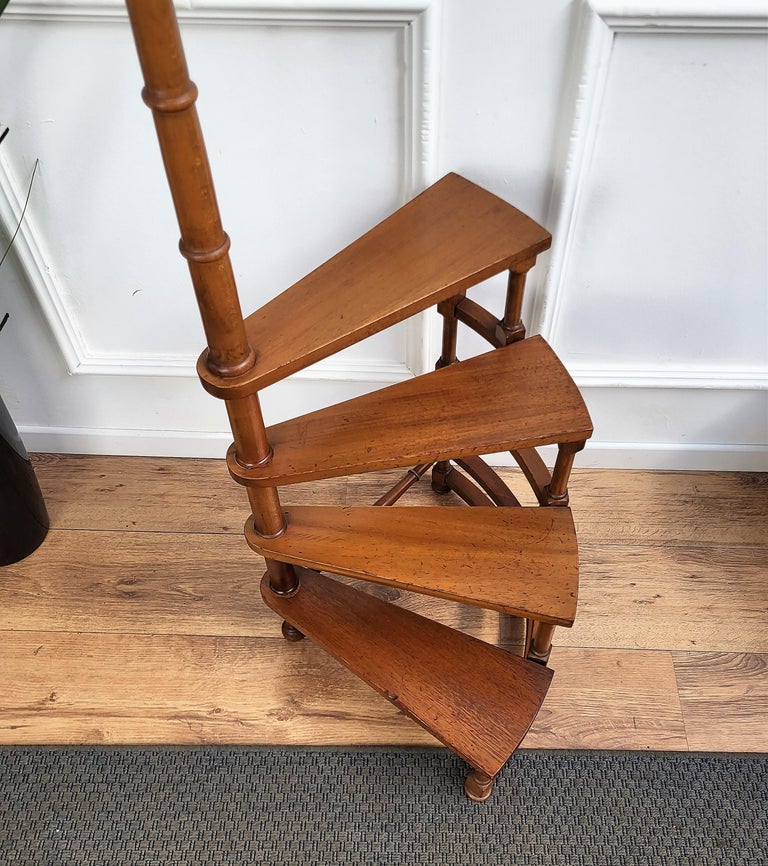 Midcentury Italian Carved Walnut Wood Spiral 4-Step Library Ladder For ...