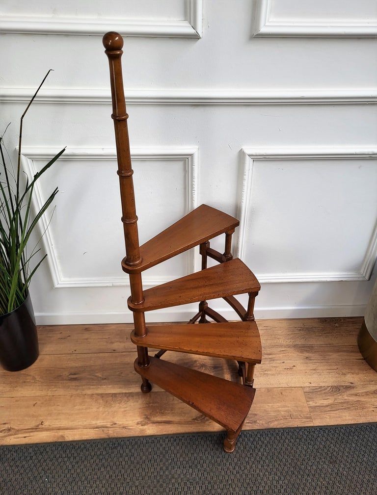 Midcentury Italian Carved Walnut Wood Spiral 4-Step Library Ladder For ...