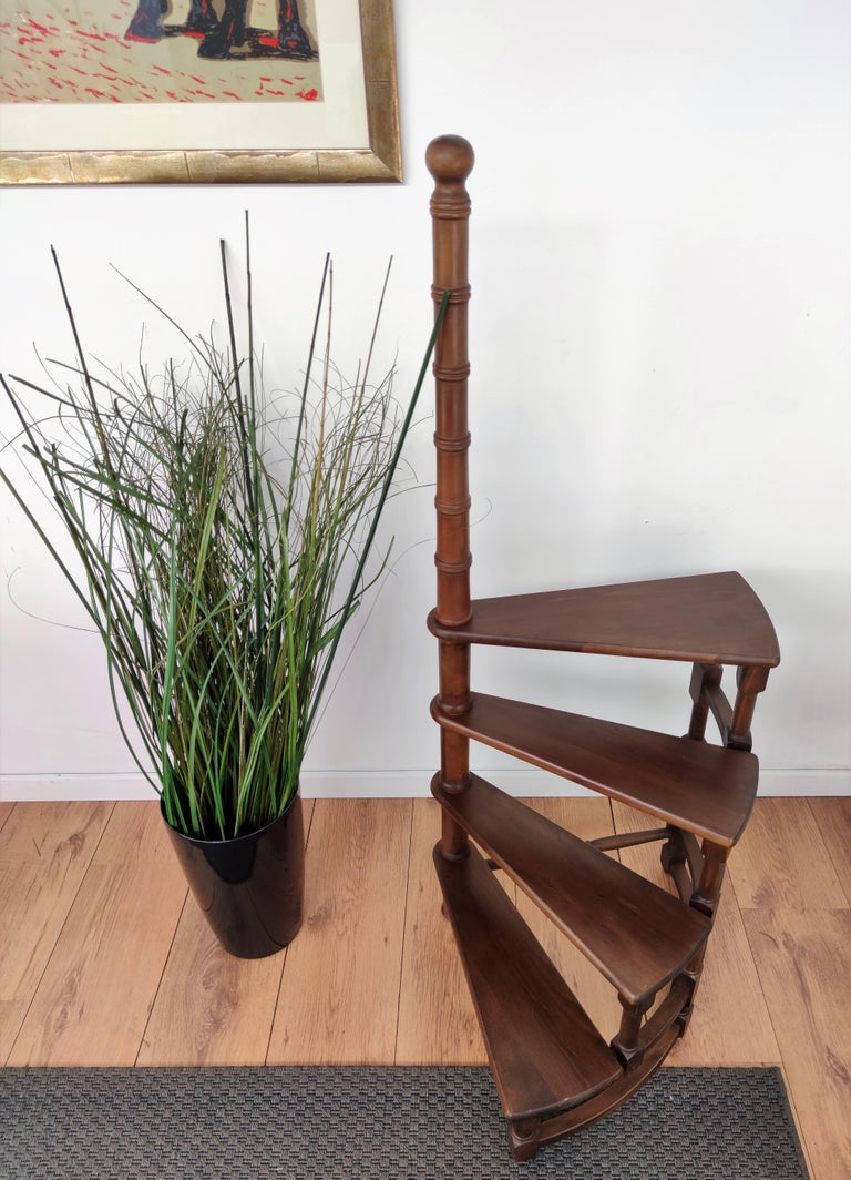 Midcentury Italian Carved Walnut Wood Spiral 4-Step Library Ladder at ...