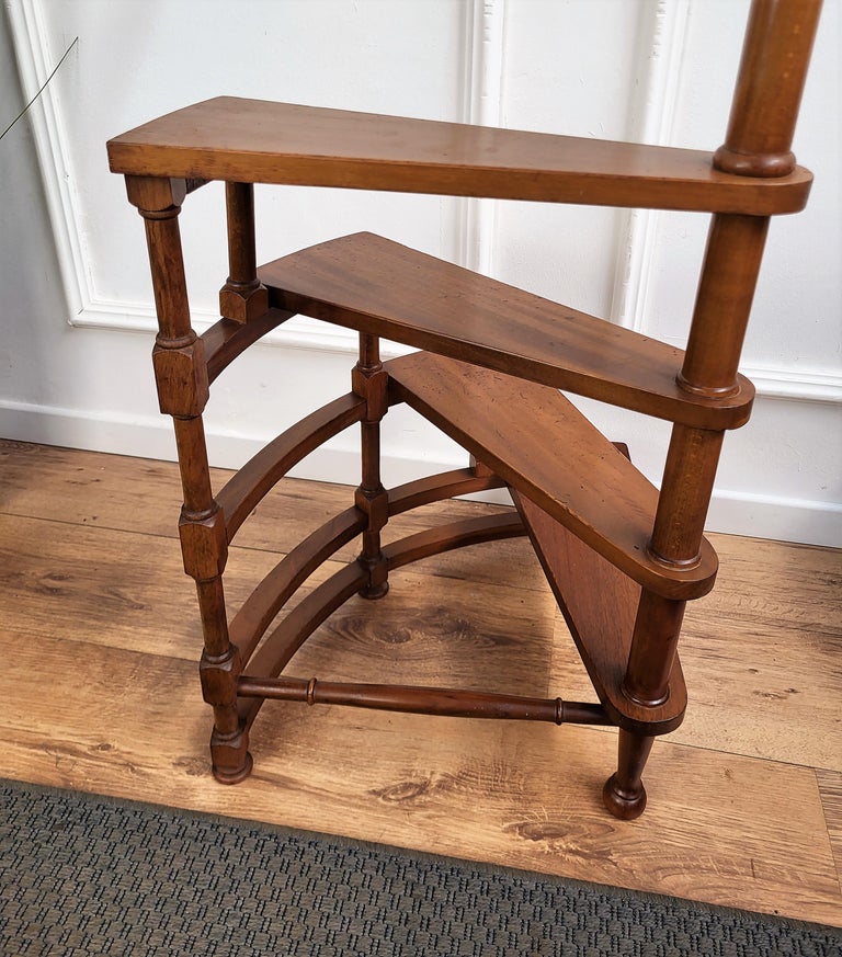 Midcentury Italian Carved Walnut Wood Spiral 4-Step Library Ladder For ...