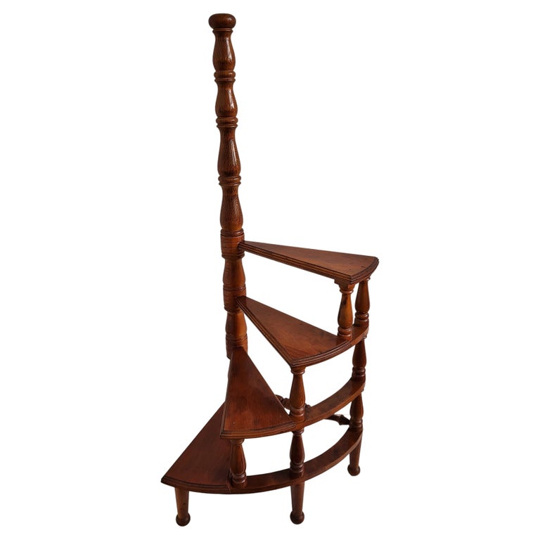 Midcentury Italian Carved Walnut Wood Spiral 4-Step Library Ladder For ...