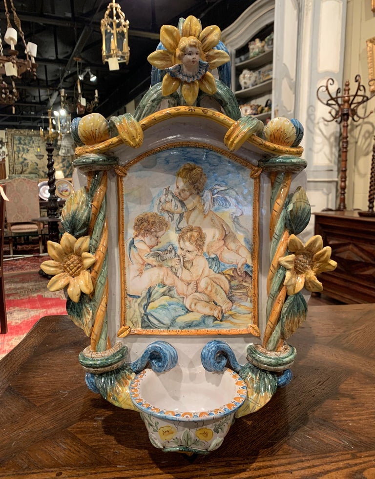 Midcentury Italian Ceramic Barbotine Wall Stoup Signed S. Lorenzello at ...