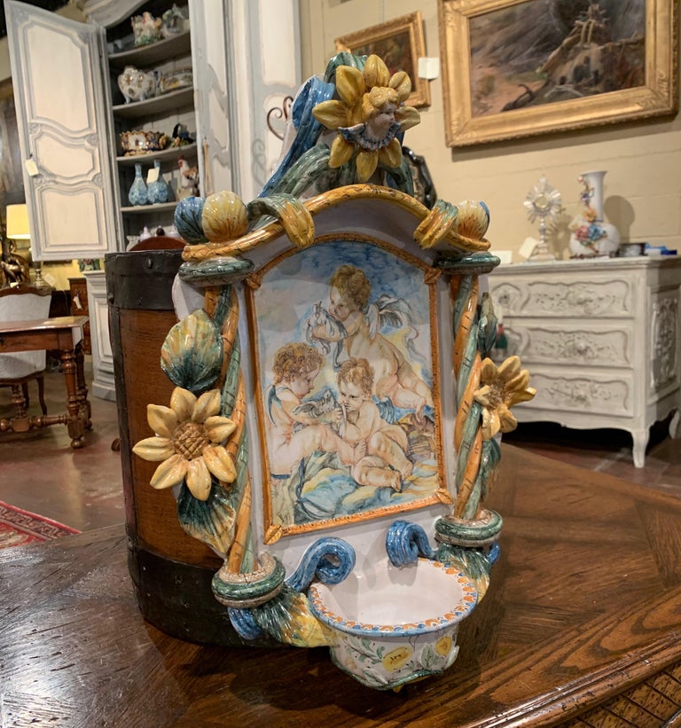 Midcentury Italian Ceramic Barbotine Wall Stoup Signed S. Lorenzello at ...