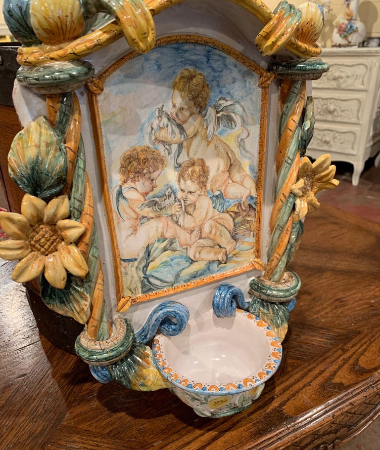 Midcentury Italian Ceramic Barbotine Wall Stoup Signed S. Lorenzello at ...