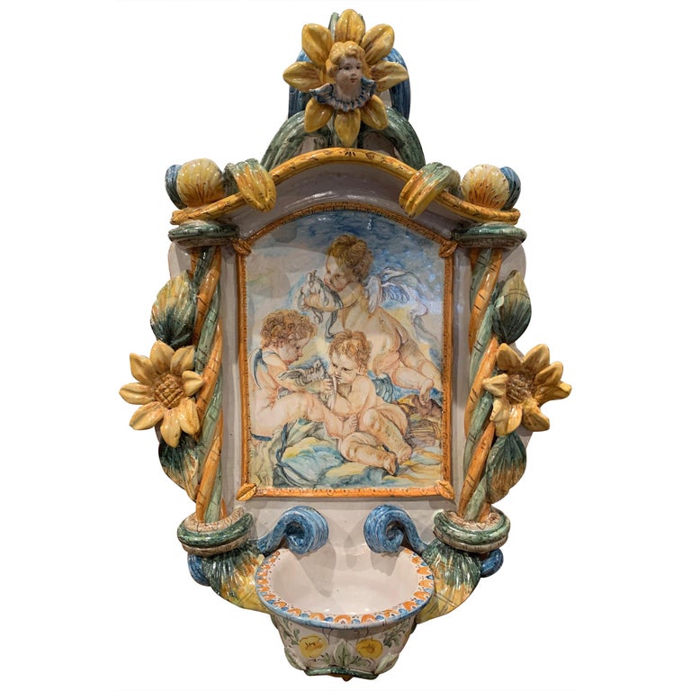 Midcentury Italian Ceramic Barbotine Wall Stoup Signed S. Lorenzello at ...