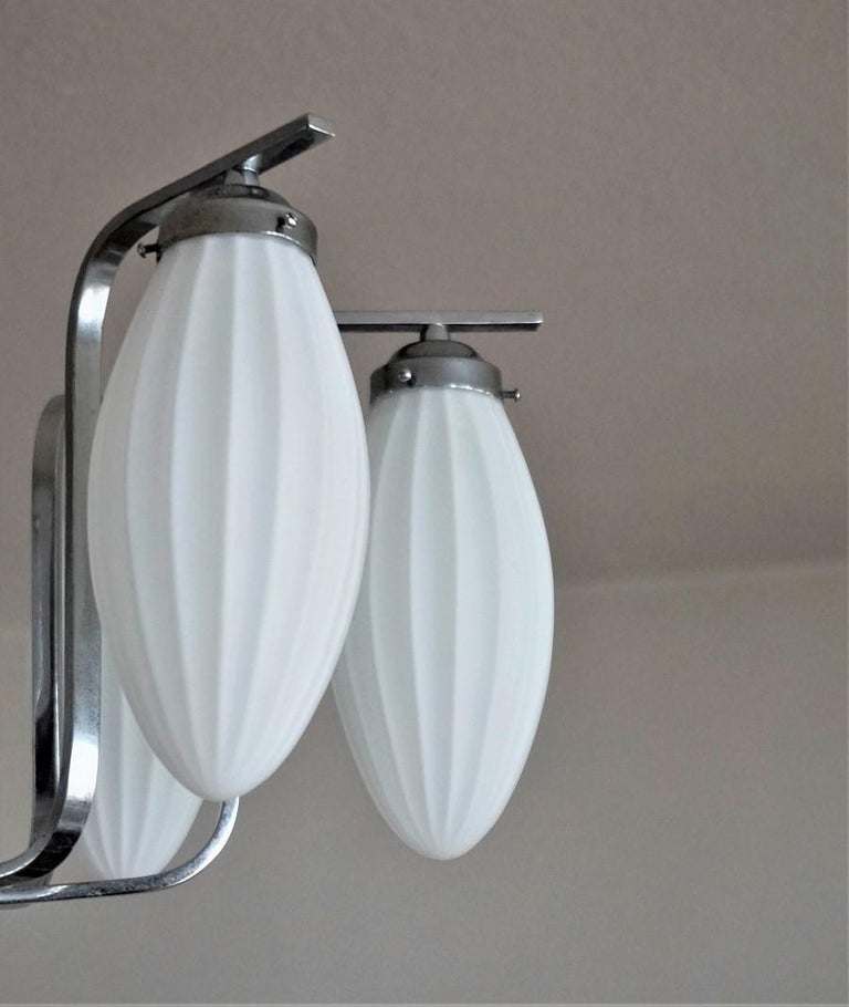 Midcentury Italian Chromed Chandelier with Six Satin White Glass Globes ...