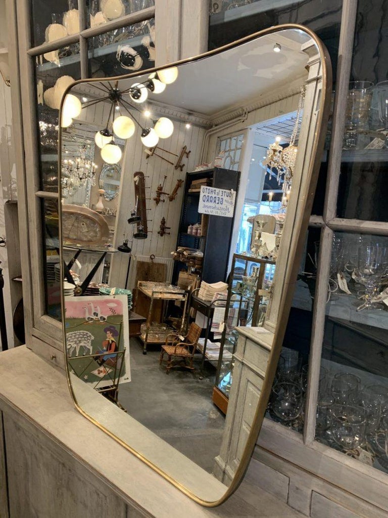 MidCentury Italian Curved Cornered Trapezoid Brass Mirror For Sale at ...