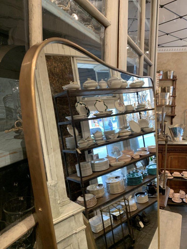 MidCentury Italian Curved Cornered Trapezoid Brass Mirror For Sale at ...