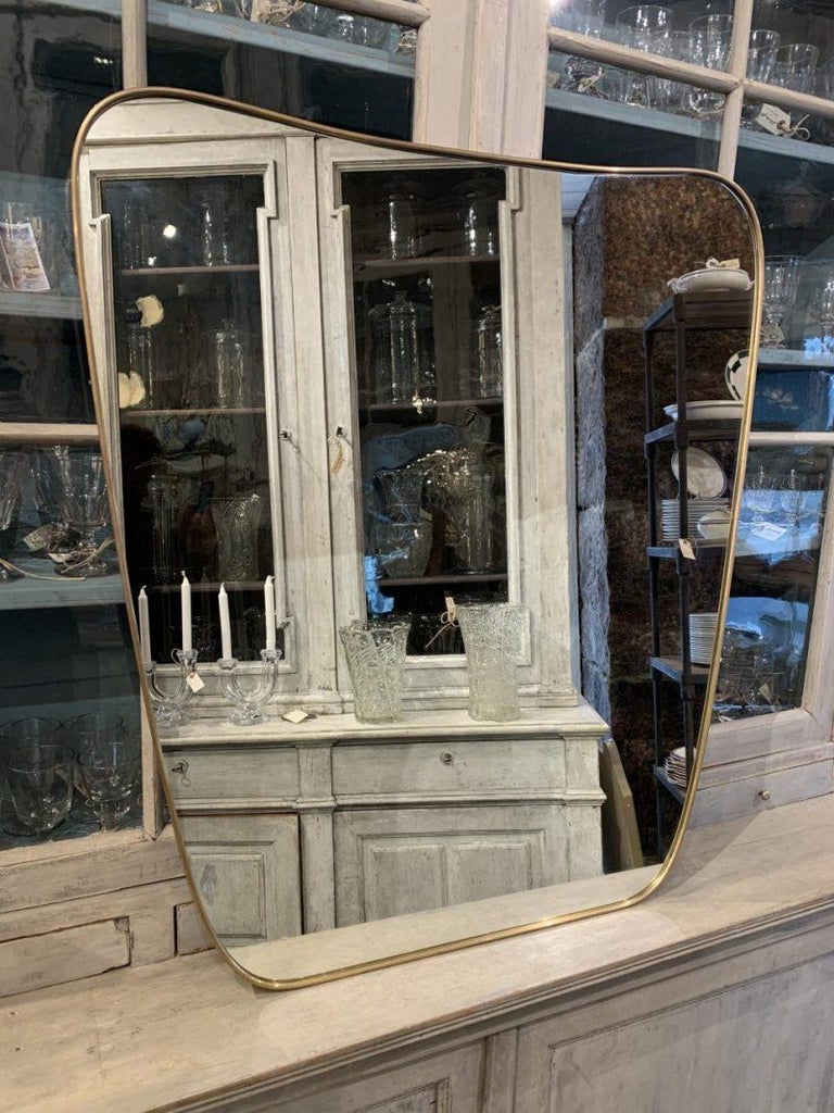 MidCentury Italian Curved Cornered Trapezoid Brass Mirror For Sale at ...