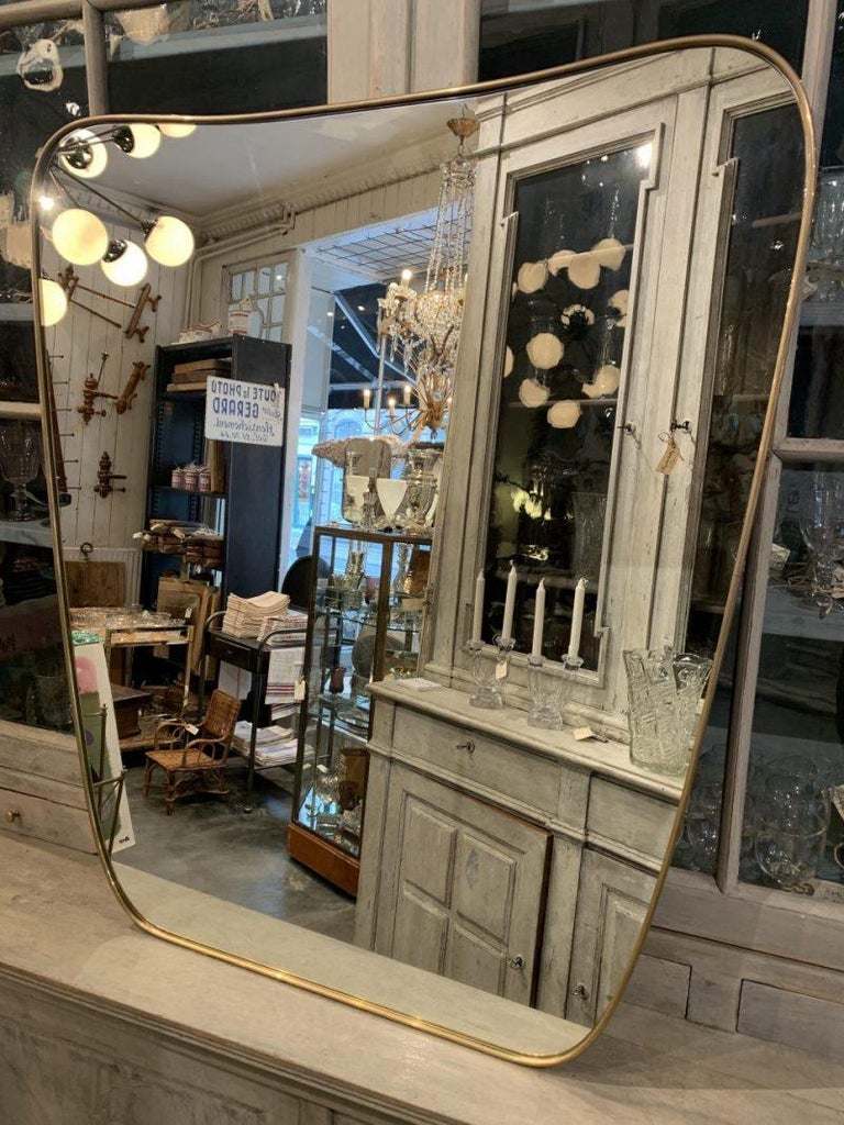 MidCentury Italian Curved Cornered Trapezoid Brass Mirror For Sale at ...