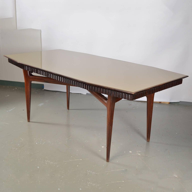 Midcentury Italian Dining Table with Green Glass Top and Fluted Edge at ...