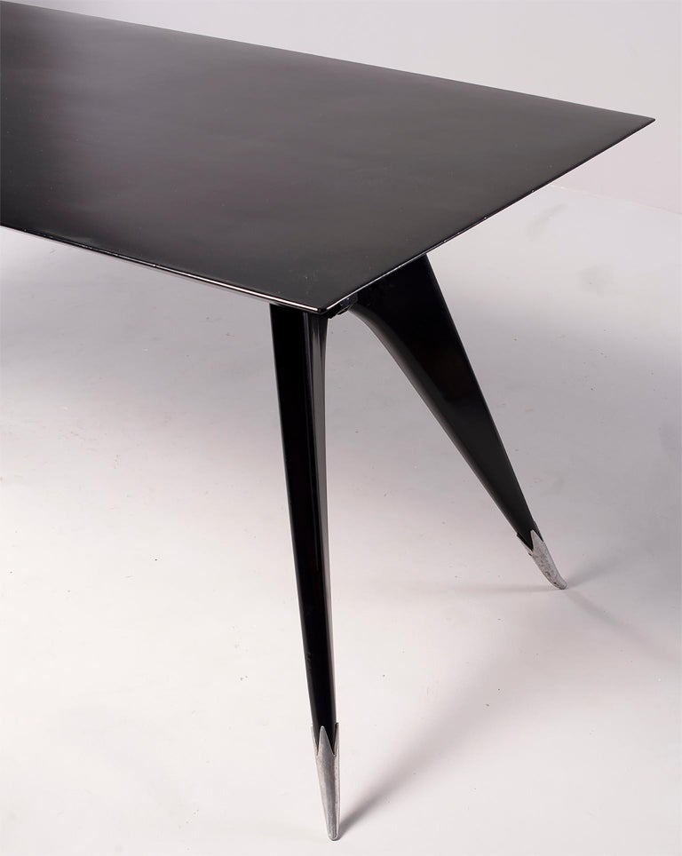 Midcentury Italian Ebonized Dining Table with Tapered Legs and Silver ...