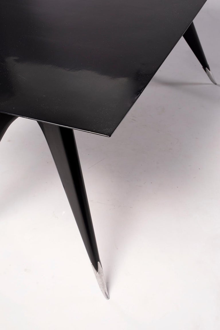 Midcentury Italian Ebonized Dining Table with Tapered Legs and Silver ...