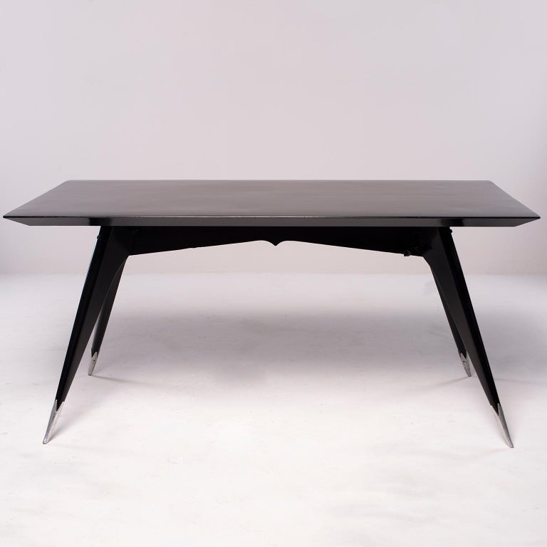 Midcentury Italian Ebonized Dining Table with Tapered Legs and Silver ...