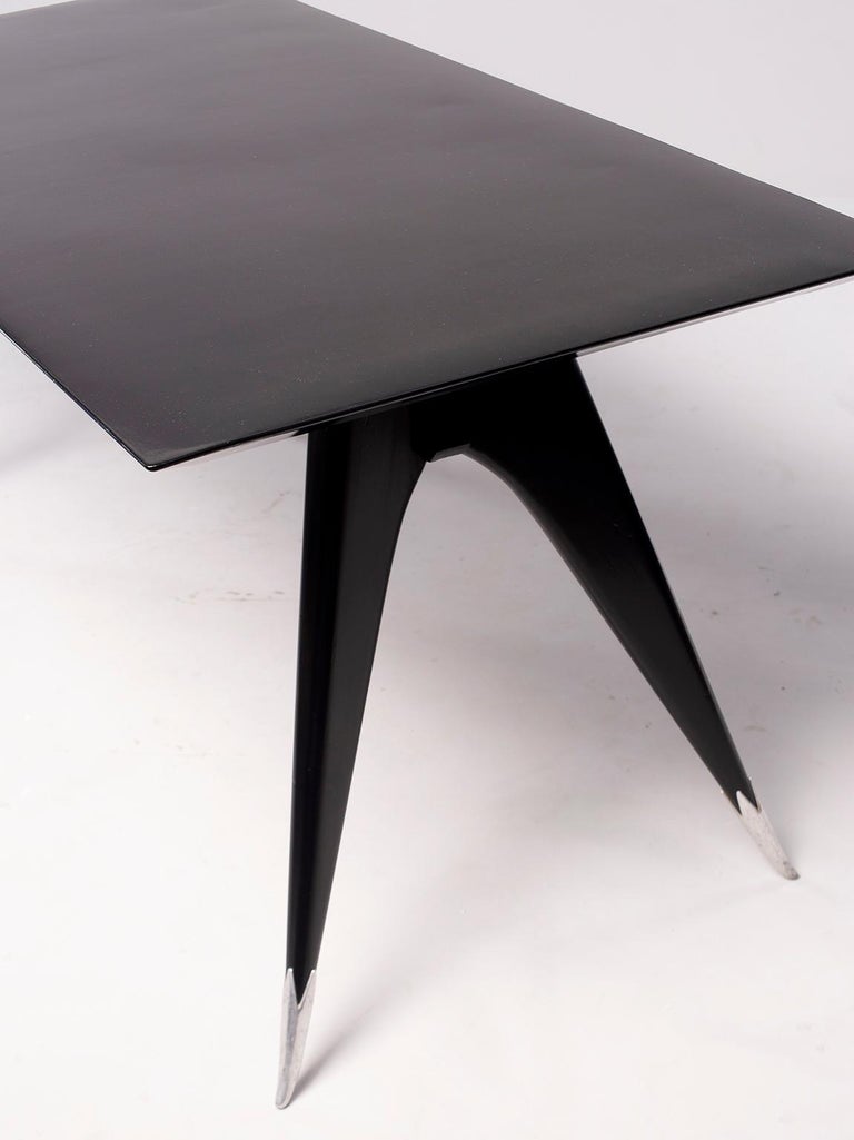 Midcentury Italian Ebonized Dining Table with Tapered Legs and Silver ...