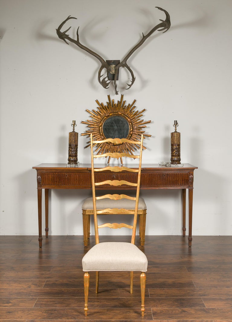 Midcentury Italian Giltwood High Ladder Back Chair with New Upholstery ...