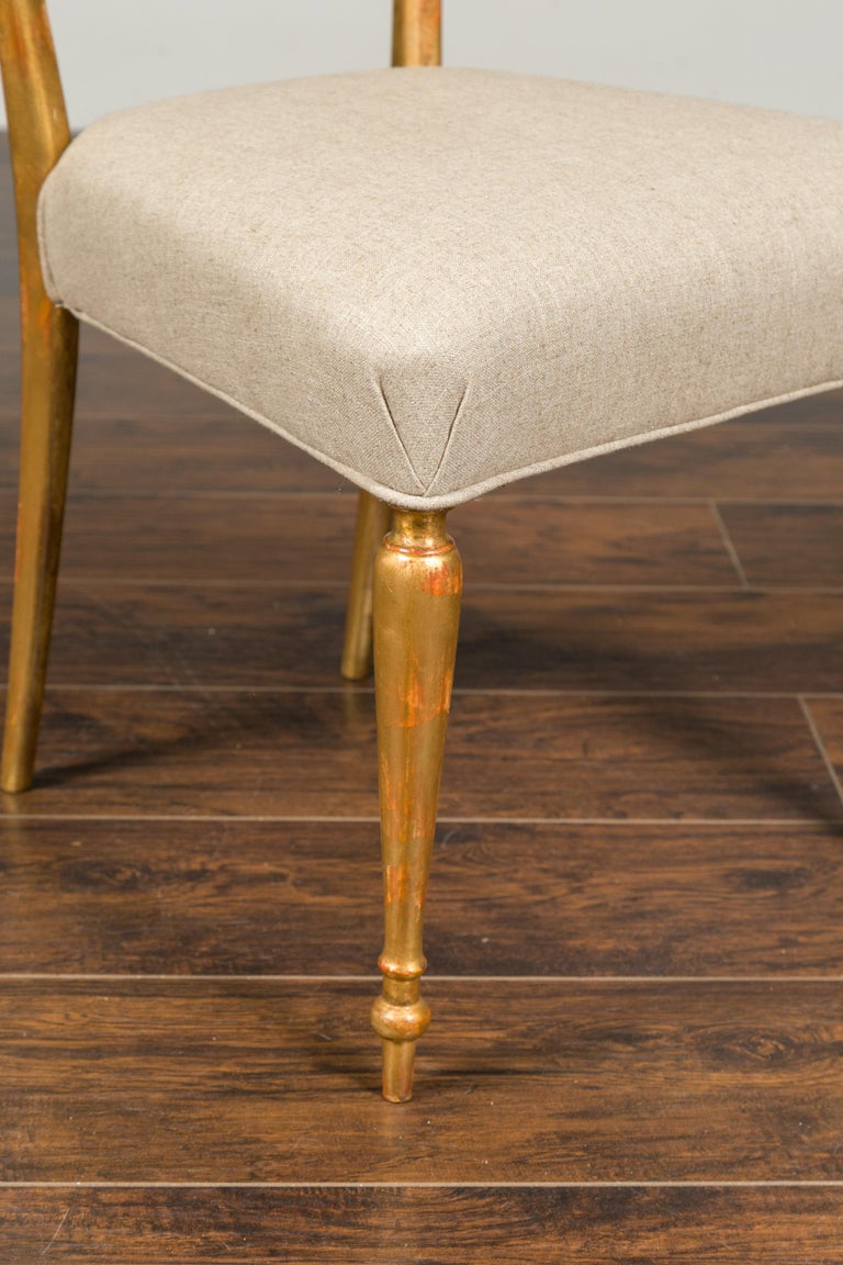 Midcentury Italian Giltwood High Ladder Back Chair with New Upholstery ...