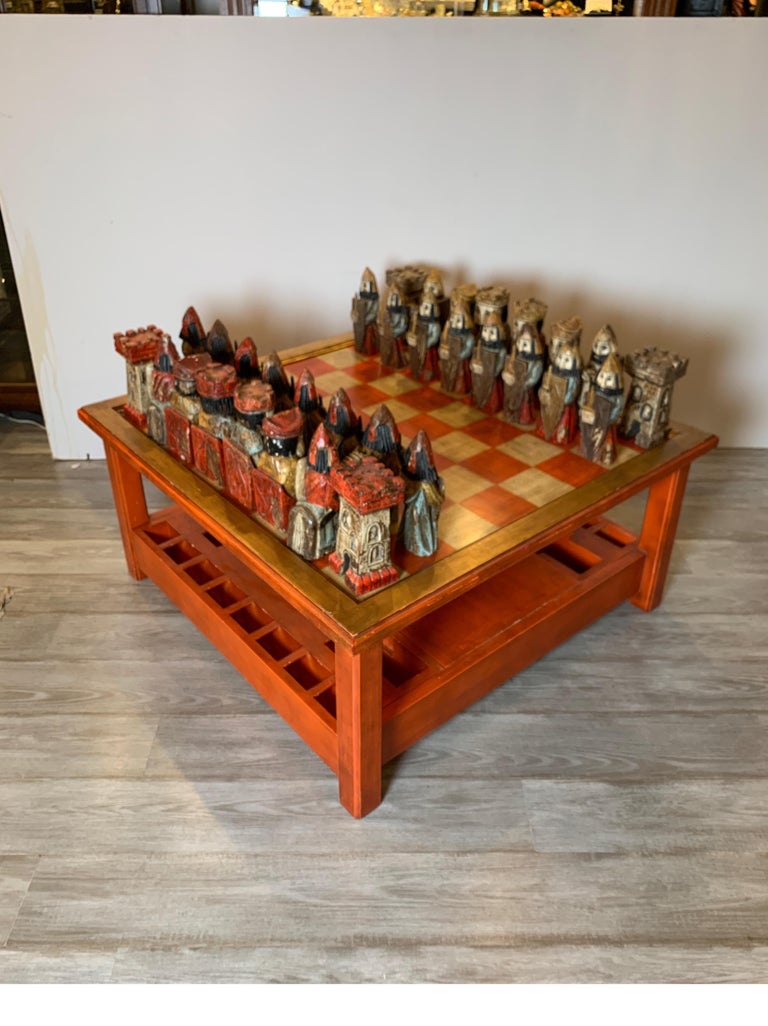 Midcentury Italian Hand Carved and Painted Medieval Style Chess Set and ...