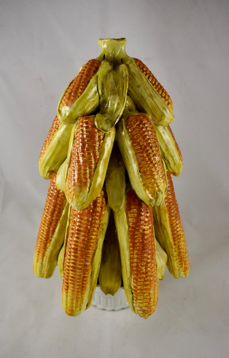 Midcentury Italian Majolica Faïence Ear of Corn in a Basket Topiary ...
