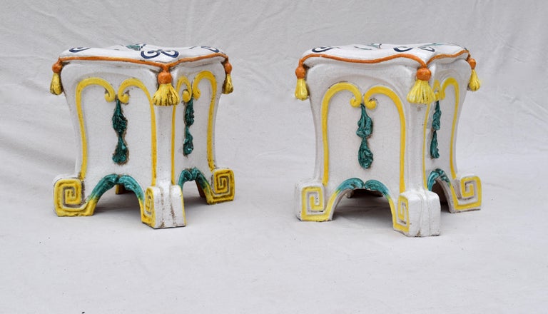 Midcentury Italian Majolica Terracotta Ceramic Garden Stools, Pair at ...