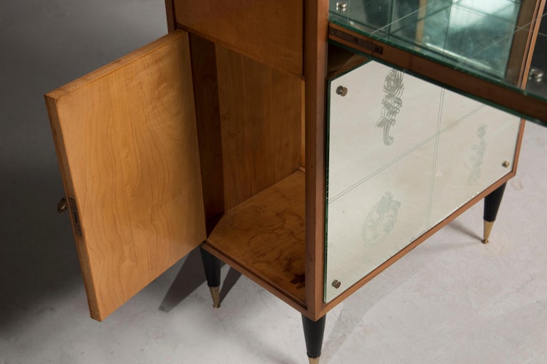 Midcentury Italian Mirrored Bar Cabinet For Sale at 1stDibs