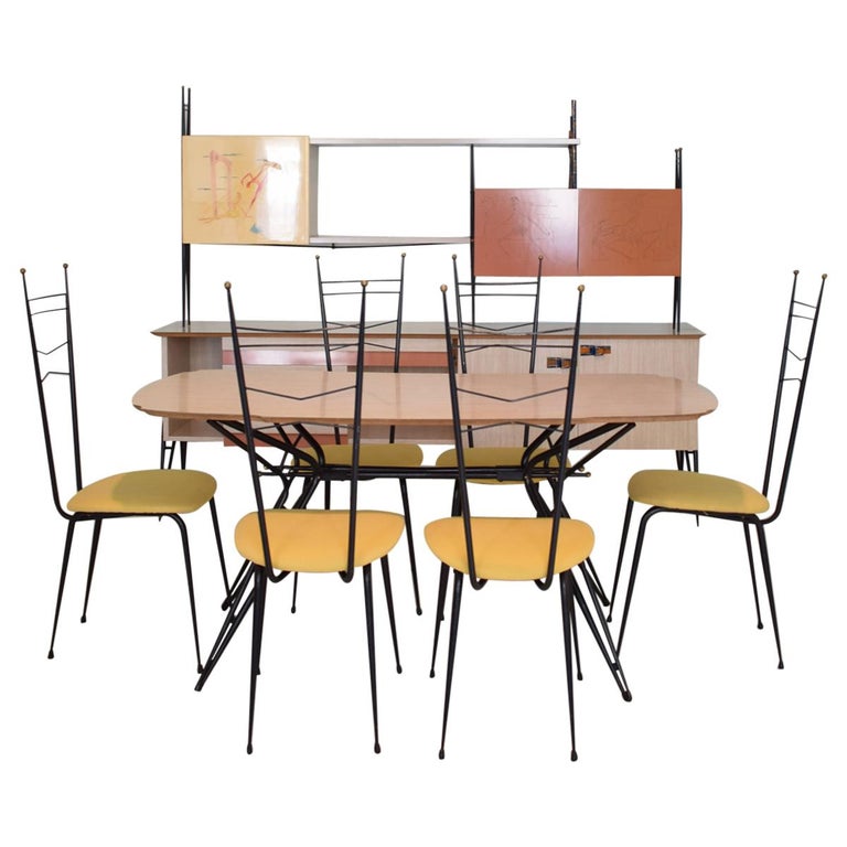 Midcentury Italian Multi-Color Dining Room Set Attributed to Ico Parisi ...