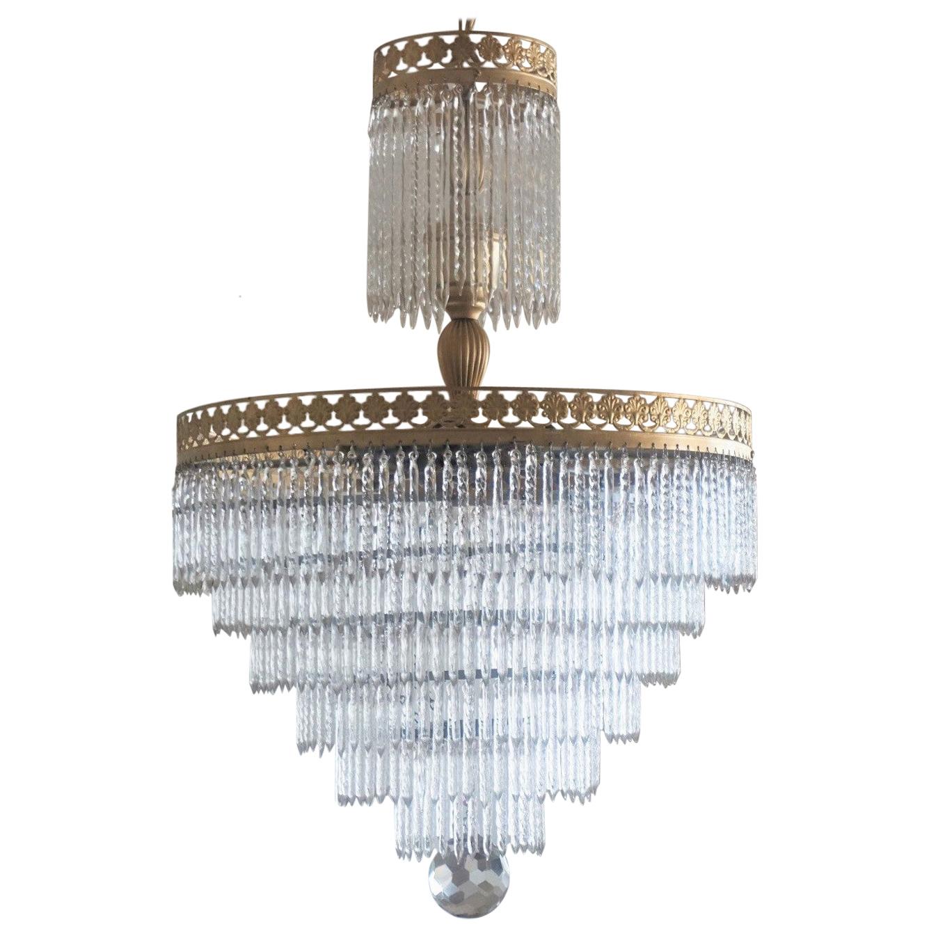Midcentury Italian Crystal Waterfall Chandelier at 1stDibs