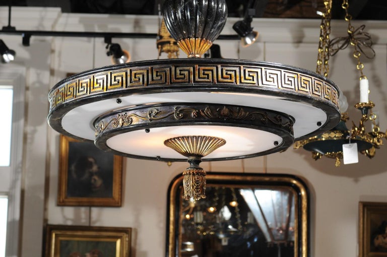 Midcentury Italian Parcel-Gilt Carved Wood Chandelier with Greek Key ...