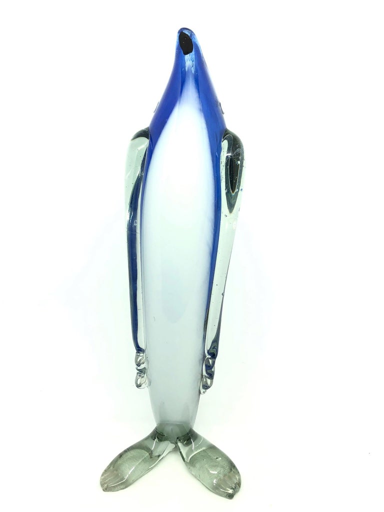 Midcentury Italian Penguin Figural Single Flower Sommerso Murano Glass ...