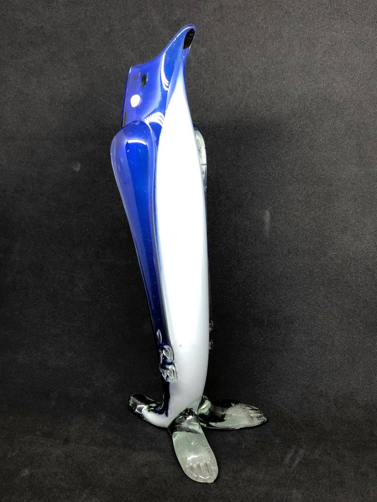 Midcentury Italian Penguin Figural Single Flower Sommerso Murano Glass ...