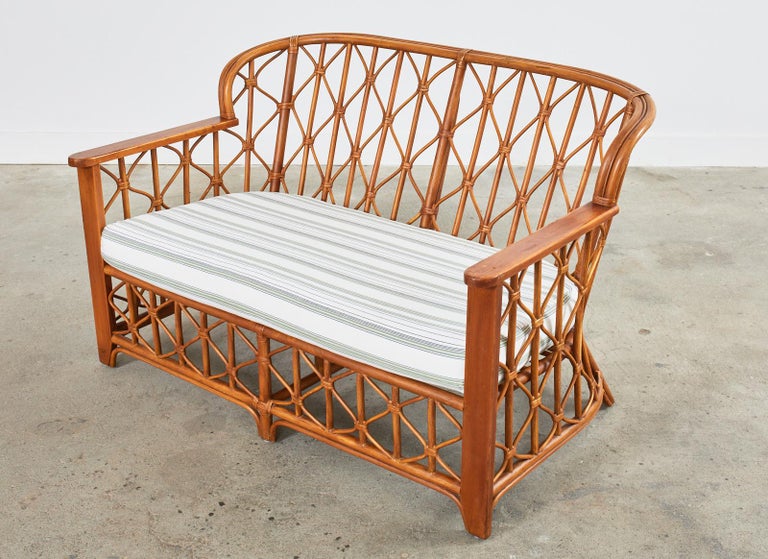 Midcentury Italian Rattan Wicker Organic Modern Settee For Sale at 1stDibs
