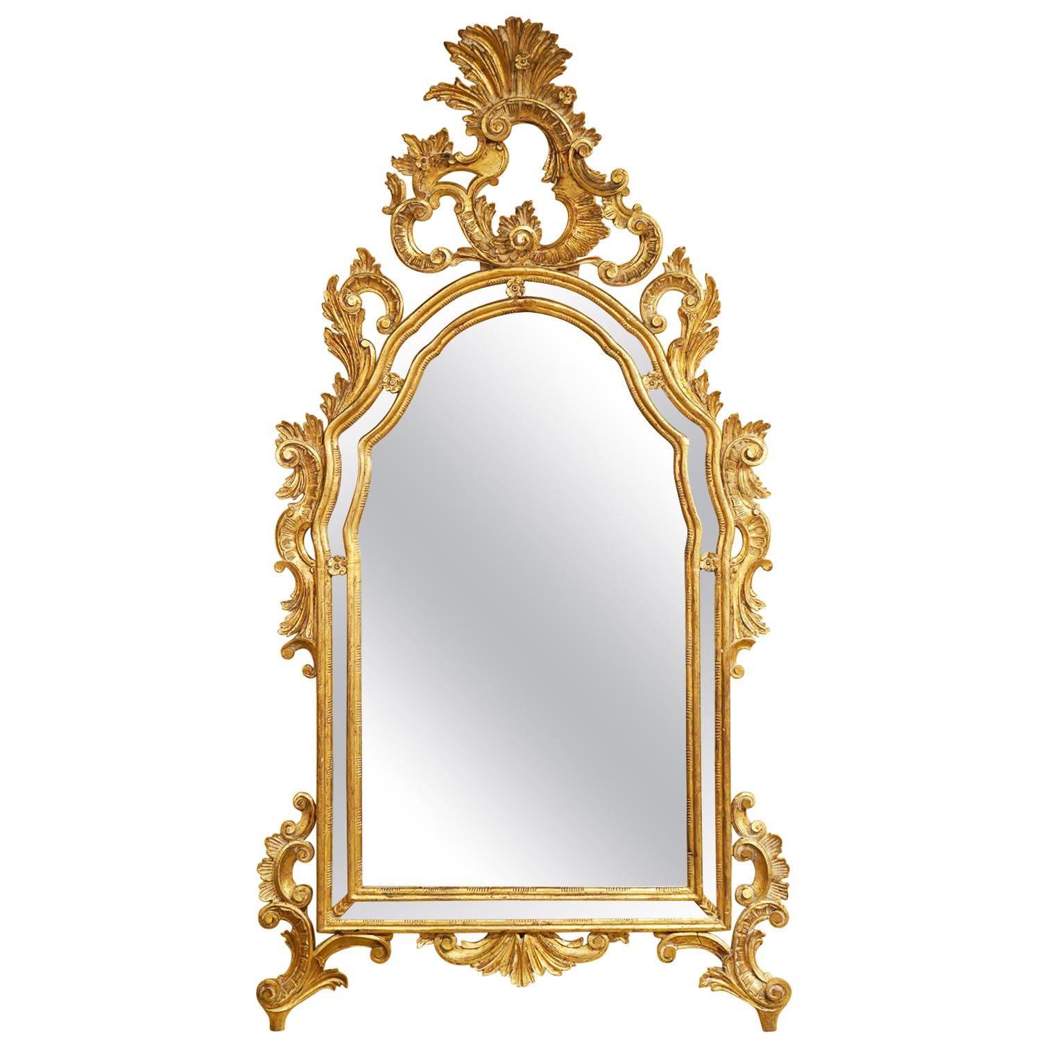 Midcentury Italian Rococo Style Richly Carved Gilt Wood Wall Mirror at ...