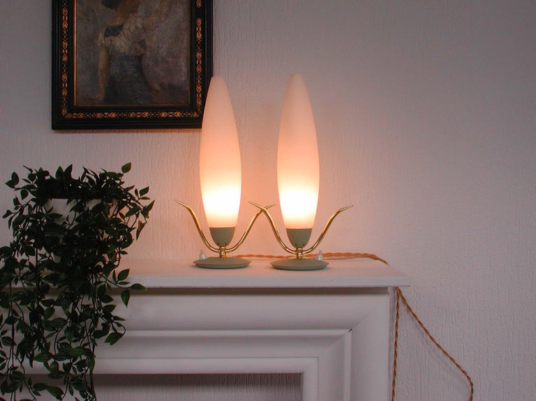 Midcentury Italian Sputnik Mint and Satinated Glass Table Lamps, 1950s ...